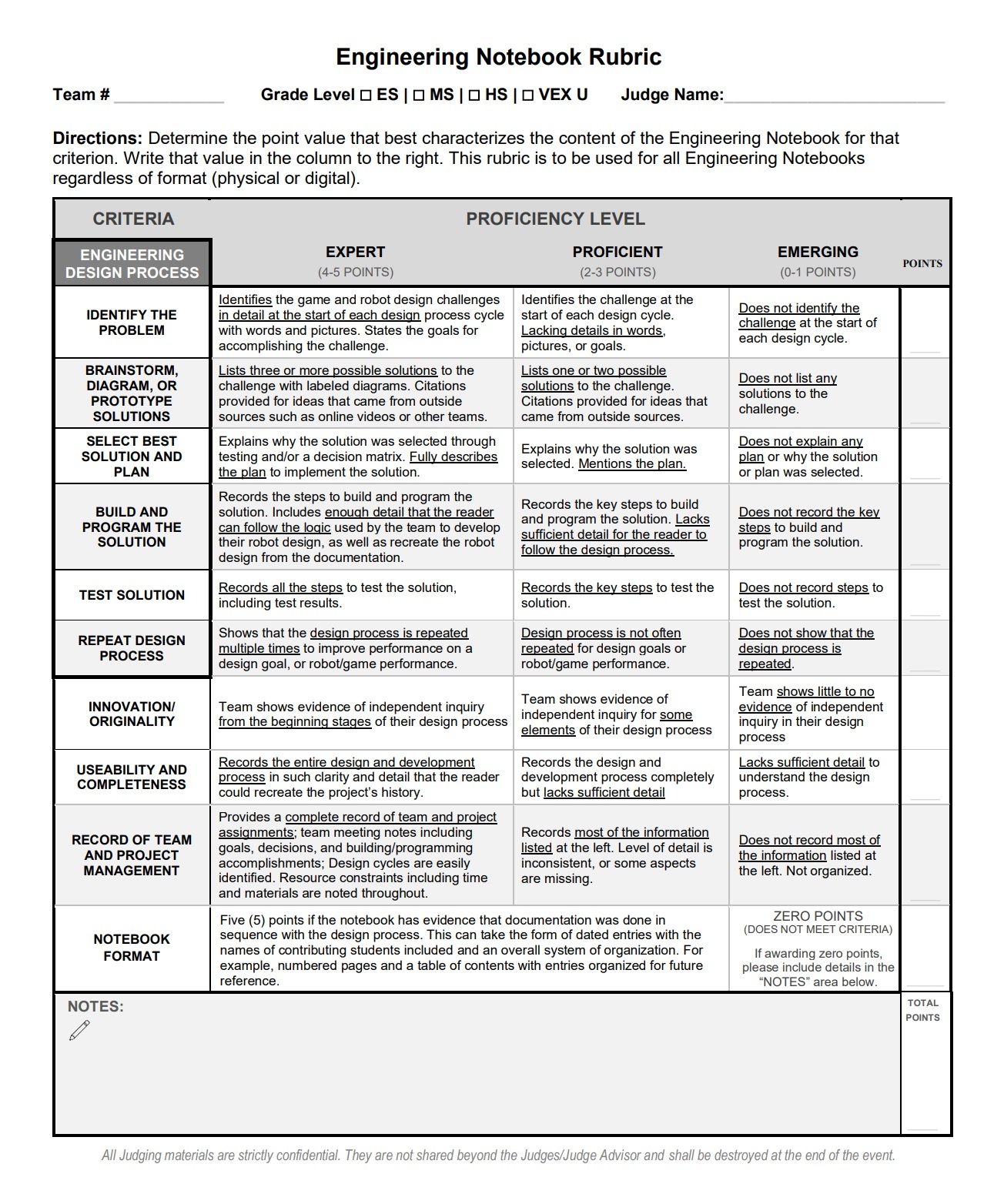 Judging Resource: Engineering Notebook Rubric – V5RC
